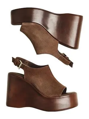 Anthropologie Wood-bottom Slingback Platform Wedge Heels - Dark Brown Suede