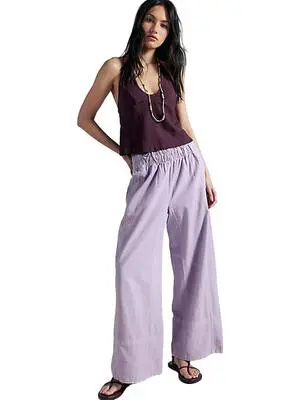 Free People Cotton-linen Pull-on Pants - Orchid Hush