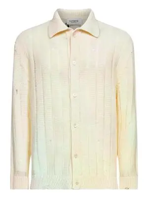LANEUS Distressed Collared Cardigan - Neutrals