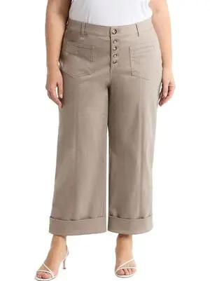 Wit & Wisdom Ab'solution Skyrise Exposed Button Cuffed Wide Leg Twill Pants - Moonrock