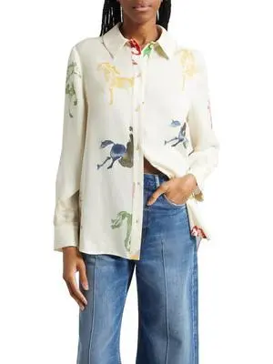 Stine Goya Watercolor Horse Print Oversized Shirt - Horses