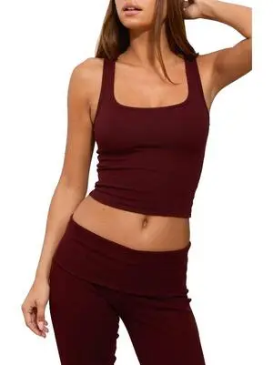 EDIKTED Linda Rib Crop Tank - Burgundy