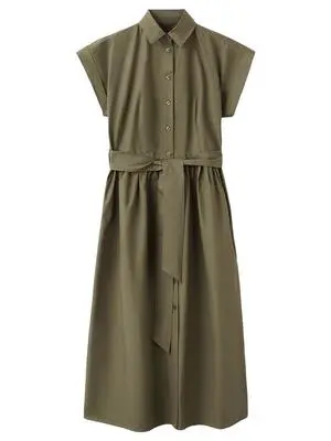 Mango Tie-Belt Shirtdress Khaki Green