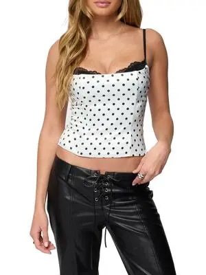 EDIKTED Polka Dot Lace Trimmed Camisole - White-and-black