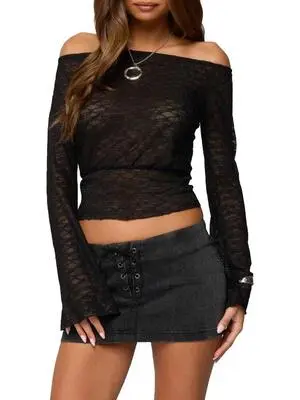 EDIKTED Off-the-shoulder Lace Top - Black