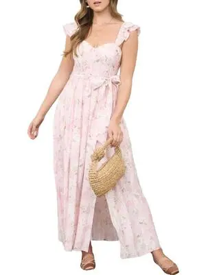 BLU PEPPER Floral Print Ruffle Maxi Dress - Pink Multi