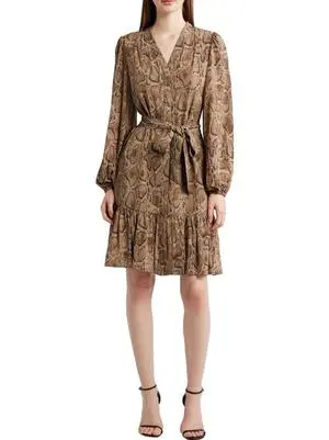 Kobi Halperin Samara Snakeskin Print Shirtdress - Tannin Multi