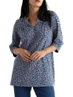 SEASALT CORNWALL Floral Organic Cotton Jersey Tunic - Flax Flower Bright Orchid