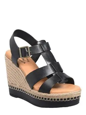 KORK-EASE® Rayleigh Espadrille Slingback Platform Wedge Sandal - Black Leather