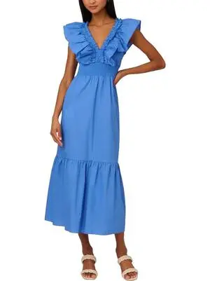 Adrianna Papell Ruffle Smocked Waist Maxi Dress - Cool Water