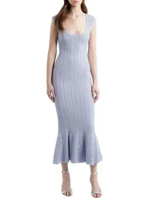 LoveShackFancy Tayleen Pointelle Knit Midi Dress - Moon Wash