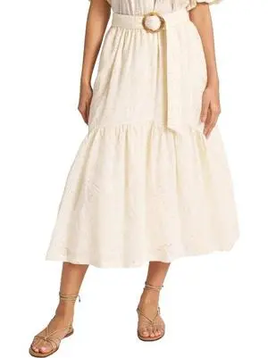 Matty M. Eyelet Belted Midi Skirt - Ivory
