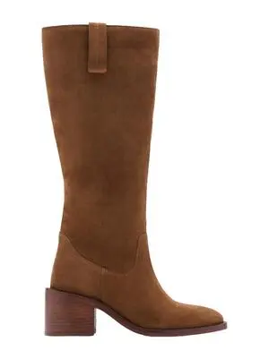 Mango Tall Suede Boot - Medium Brown