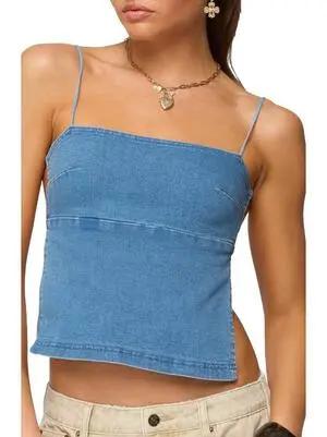 EDIKTED Backless Denim Top - Blue-washed