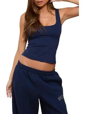 EDIKTED Kiarra Scoop Neck Crop Tank - Navy