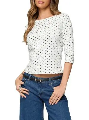 EDIKTED Polka Dot Quarter Sleeve Shirt - White-and-black