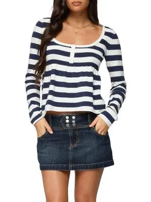 EDIKTED Lockie Stripe Knit Babydoll Top