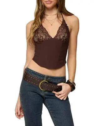 EDIKTED Lacy Halter Corset Top - Brown