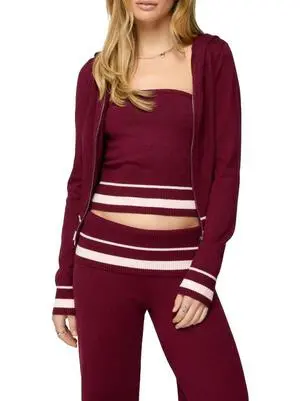 EDIKTED Kaliya Zip-up Knit Hoodie - Burgundy