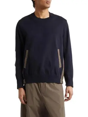 Sacai Cotton Typewriter Panel Sweater - Navy/taupe