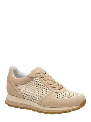 Johnston & Murphy Piper Knit Panel Sneaker - Sand Suede/crochet