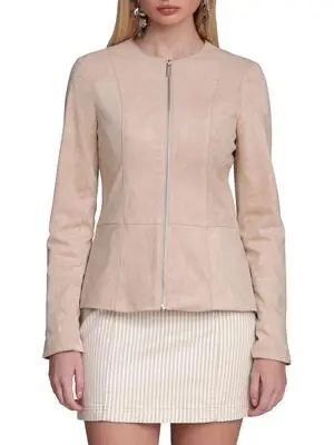 Bagatelle Faux Suede Peplum Jacket - Oat