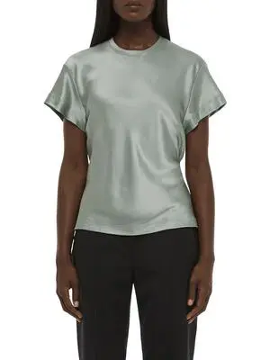 Helmut Lang Silk Satin Fitted Top - Green Tea