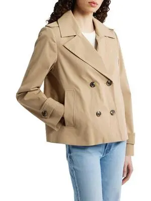 London Fog Water Resistant Double Breasted Short Trench Coat - British Khaki