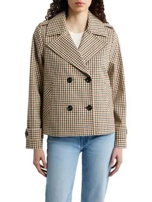 London Fog Water Resistant Double Breasted Short Trench Coat - Check