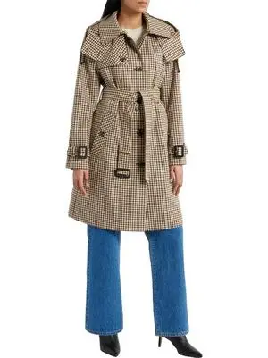 London Fog Water-resistant Belted Trench Coat With Removable Hood - Check