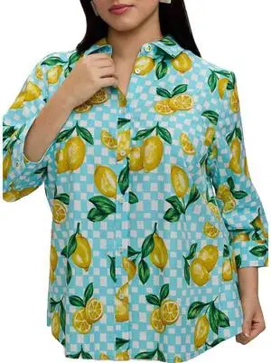 Foxcroft Hampton Print Button-up Shirt - Blue Multi