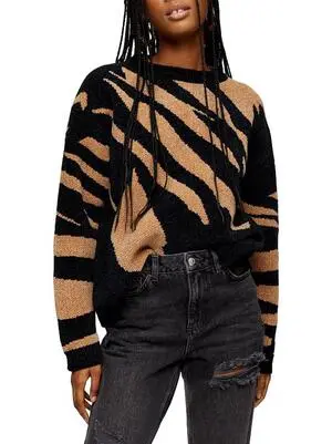Topshop Abstract Stripe Chenille Sweater - Black Multi