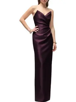 Alfred Sung Strapless Satin Column Gown - Deep Plum