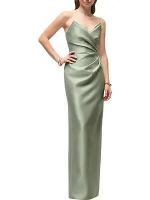 Alfred Sung Strapless Satin Column Gown - Sage