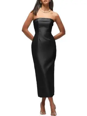 Alfred Sung Annabelle Bow Back Strapless Satin Column Dress - Black