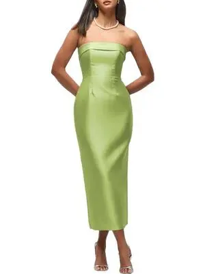Alfred Sung Annabelle Bow Back Strapless Satin Column Dress - Mojito