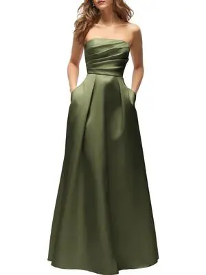 Alfred Sung Strapless Mikado Gown - Olive Green