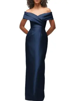 Alfred Sung Constance Off-the-shoulder Column Gown - Midnight