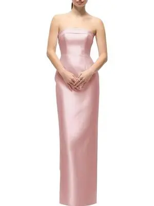 Alfred Sung Eliza Bow Back Strapless Satin Column Gown - Ballet Pink