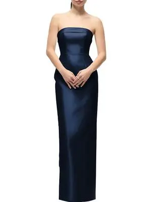 Alfred Sung Eliza Bow Back Strapless Satin Column Gown - Midnight