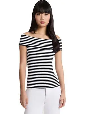 Michael Kors Striped Off-the-shoulder Top - Blue