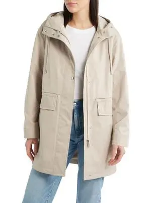 Sam Edelman Water Repellent Hooded Longline Jacket - Birch