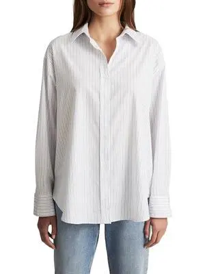 MAVI Stripe Oversize Cotton Shirt - Blue Grey Stripe