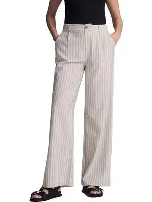 MAVI Pleated Stripe Wide Leg Pants - Ivory/black Stripe