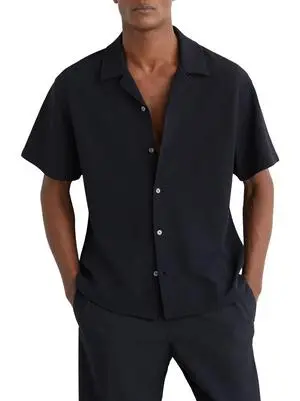 REISS Cedric Camp Shirt - Navy