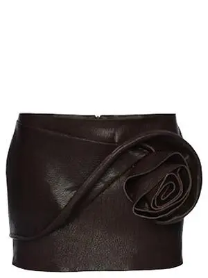 Magda Butrym Rose Detail Leather Mini Skirt - Brown
