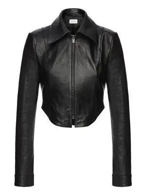 Magda Butrym Curved Hem Leather Jacket - Black