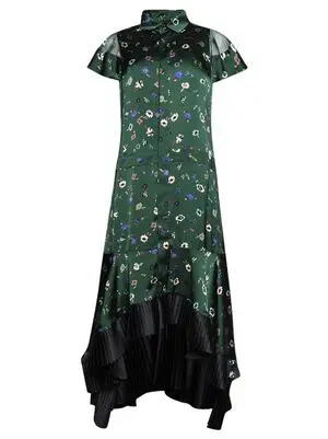 Sacai Floral Print Maxi Dress - Green