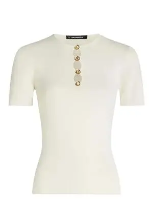 Karl Lagerfeld Button Knit Top - Neutrals