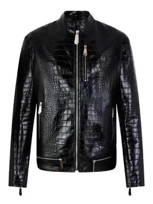 Philipp Plein Crocodile-print Leather Jacket - Black
